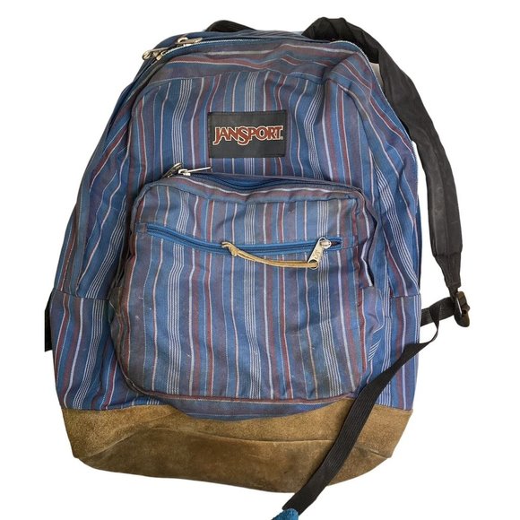 Jansport | Bags | Jansport Originals Blue Pinstripe Backpack Suede ...